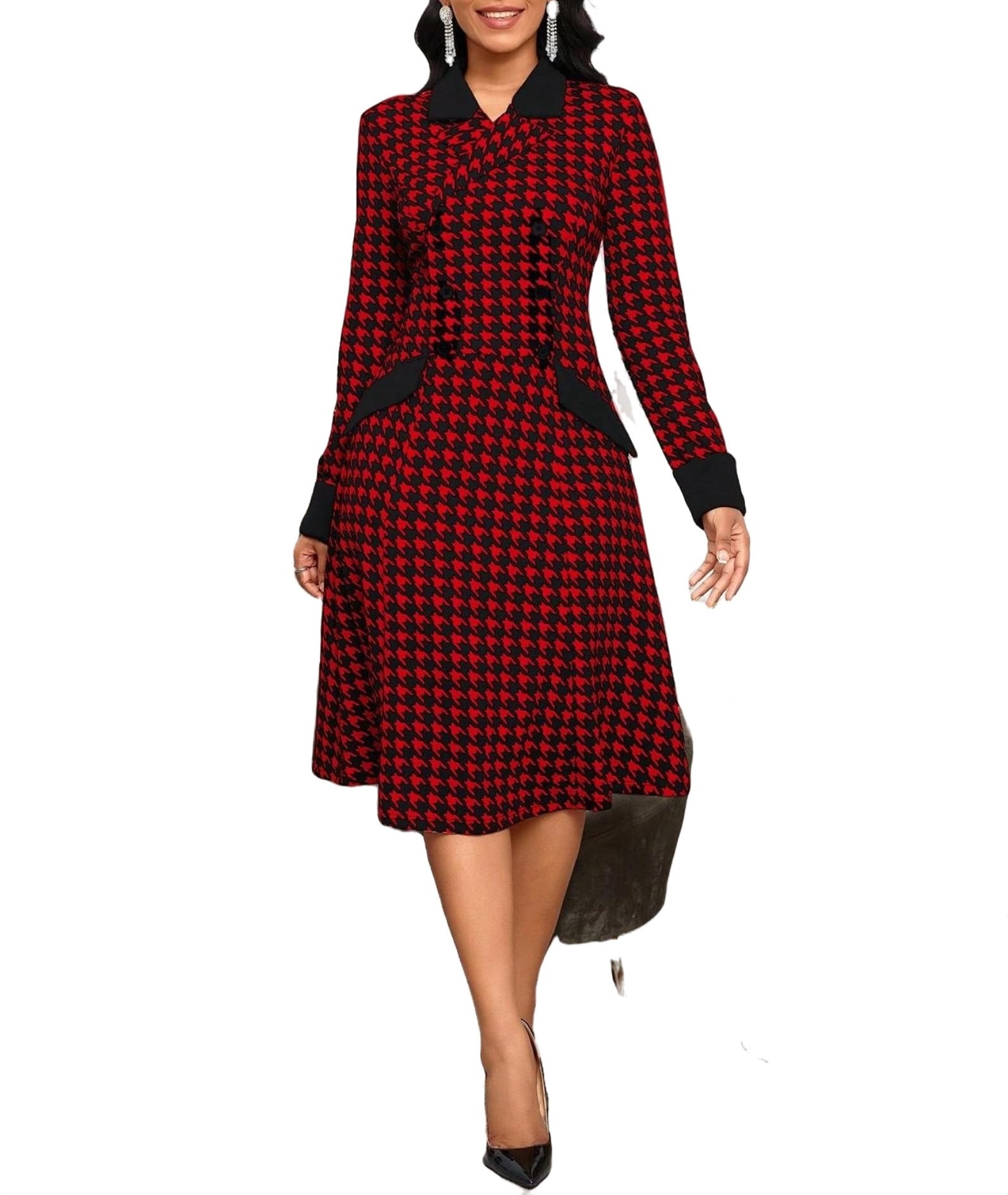 Elegant Shirt Lapel Neck Red Women Dresses - Walmart.com