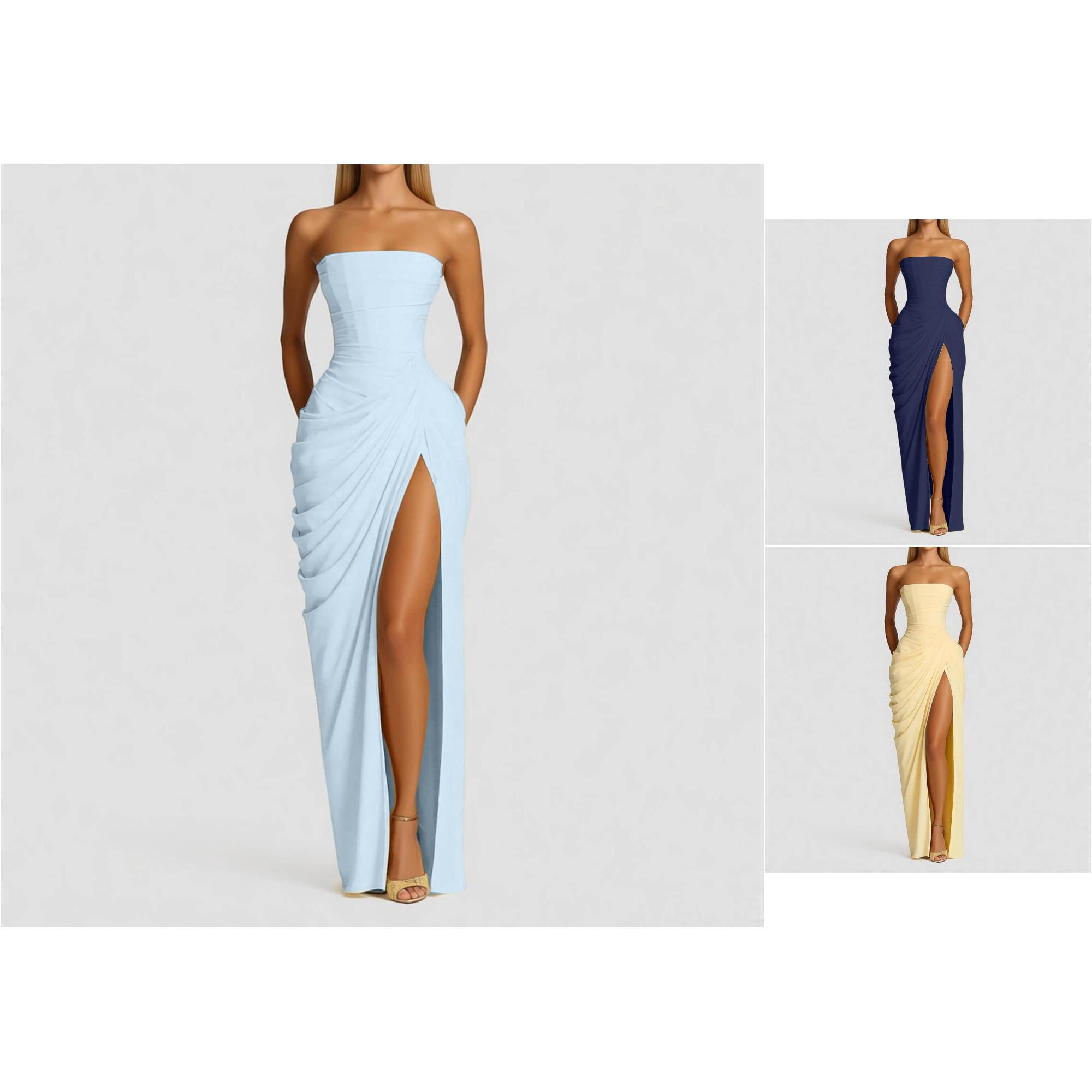 Elegant Shoulder Formal Evening Gown With High Slit And Open Back ...