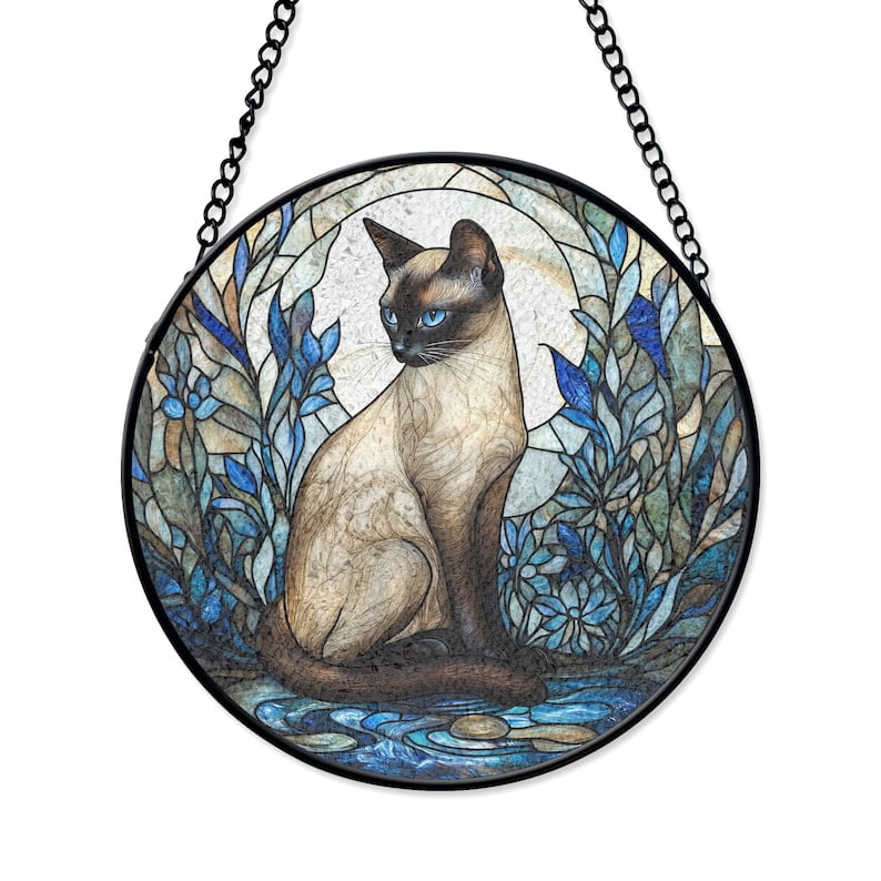 Elegant Siamese Cat Stained Glass Panel – Decorative Window Art for Cat ...