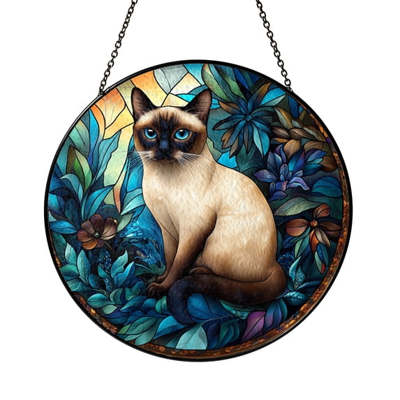 Elegant Siamese Cat Stained Glass Suncatcher – Feline Window Hanging ...