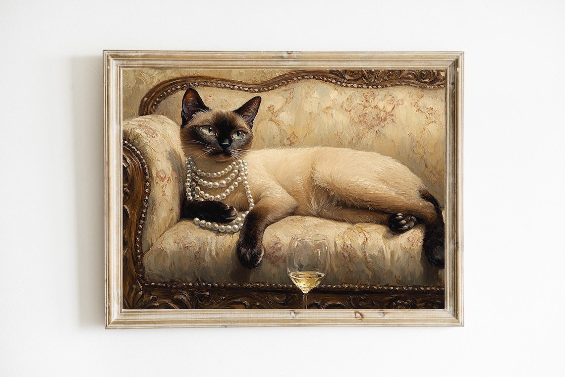 Elegant Siamese Cat Whimsical Cat Art Bar Cart Decor Poster Siamese Cat ...