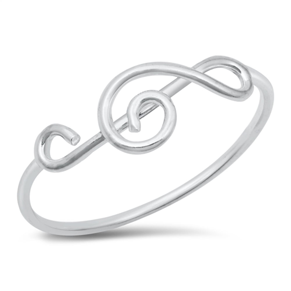 Elegant Sideways Treble Clef Music Ring .925 Sterling Silver Band ...