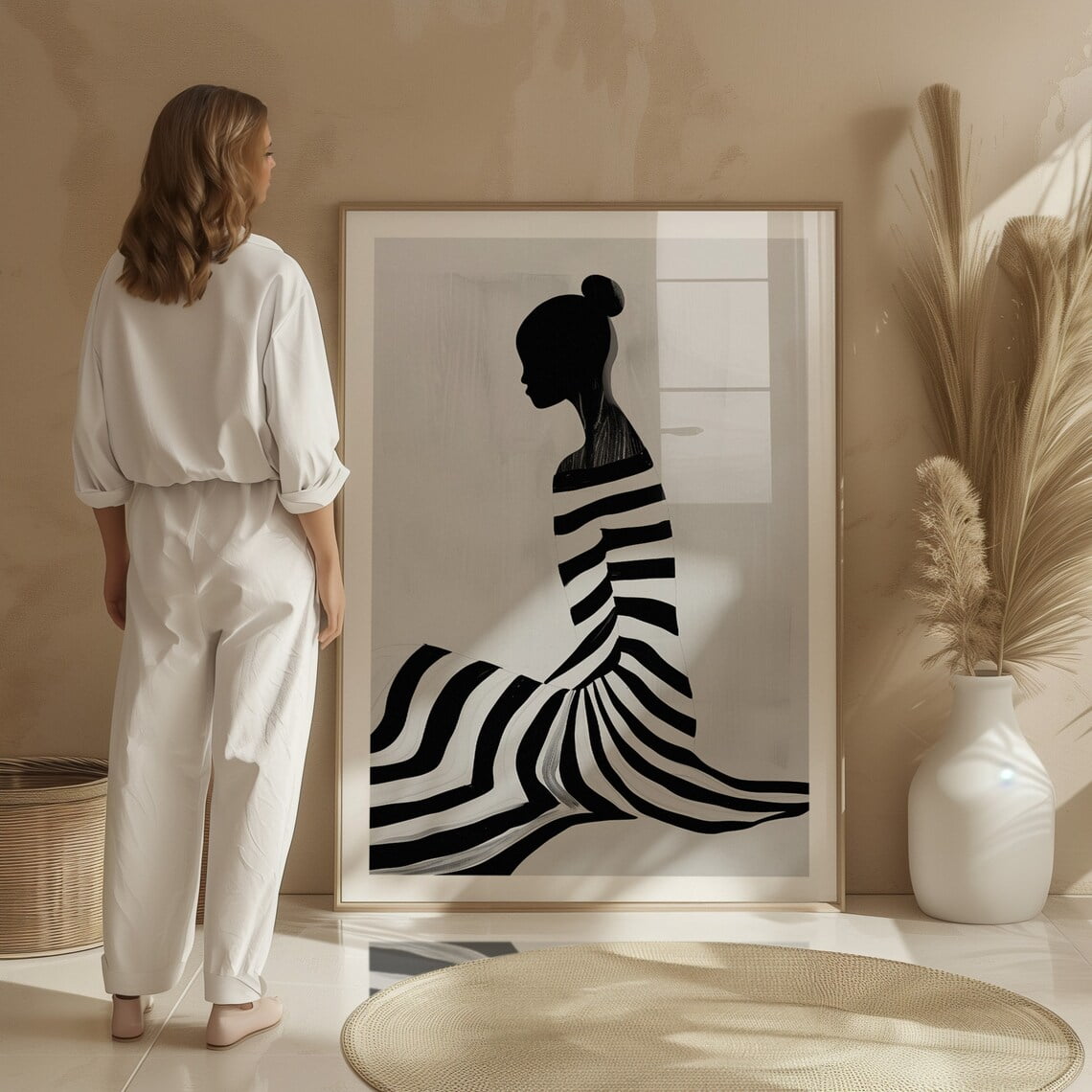 Elegant Silhouette - Black And White Striped Art Print, Chic Minimalist ...