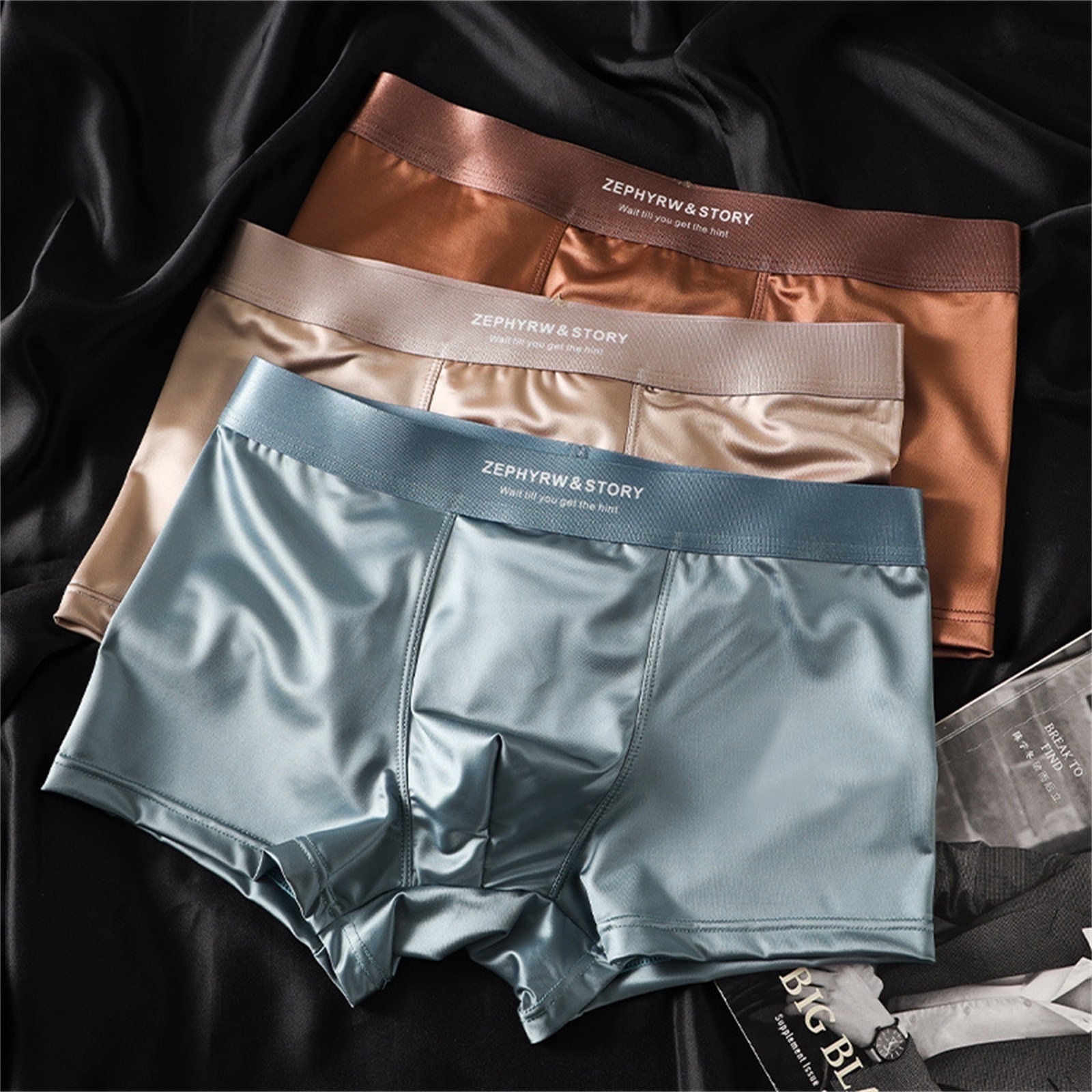 Elegant Silk Men's Ice Silky Underwear Mulberry Silk Men's Boxer Briefs ...