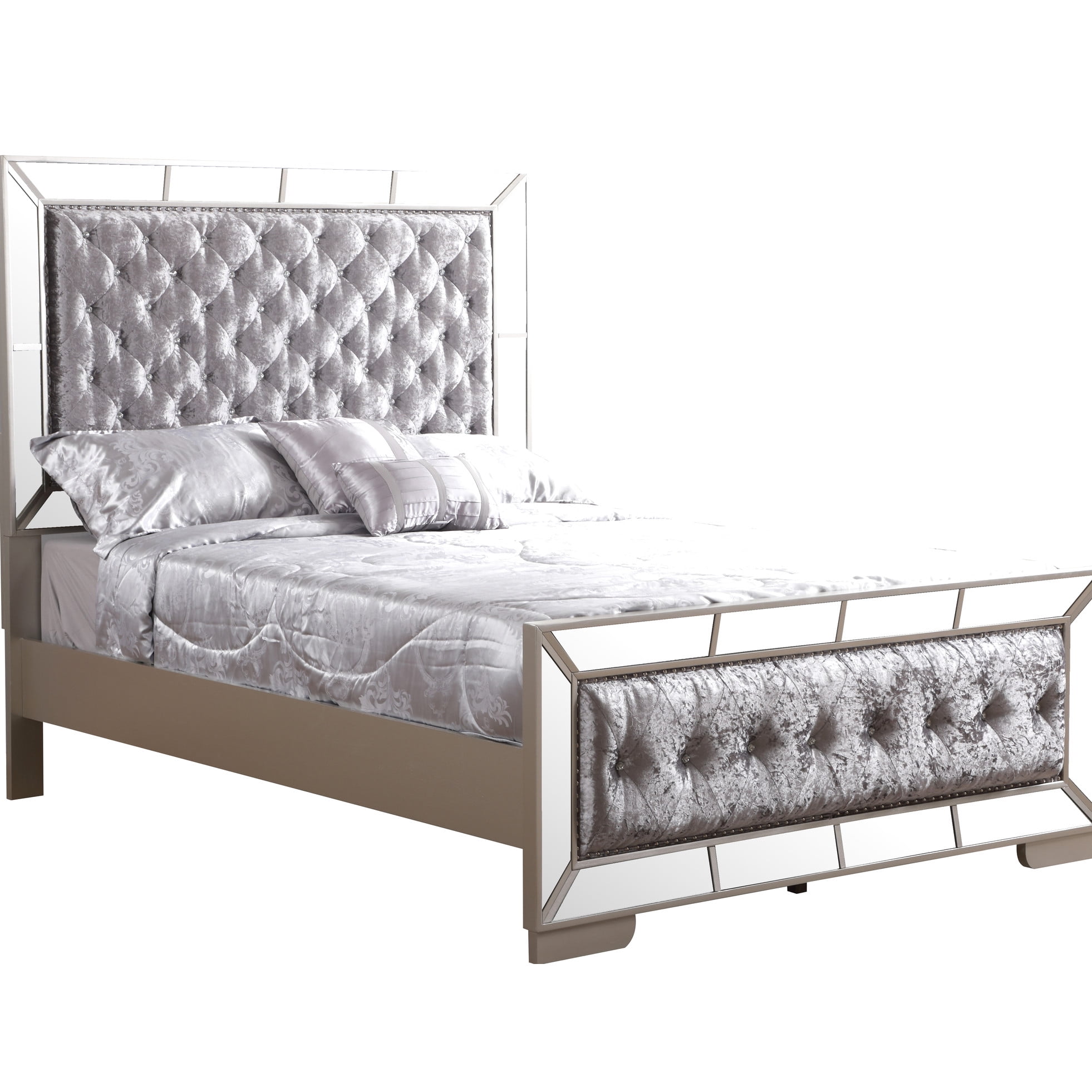 Elegant Silver Champagne Queen-size Bed - Built With Solid Wood & For A ...