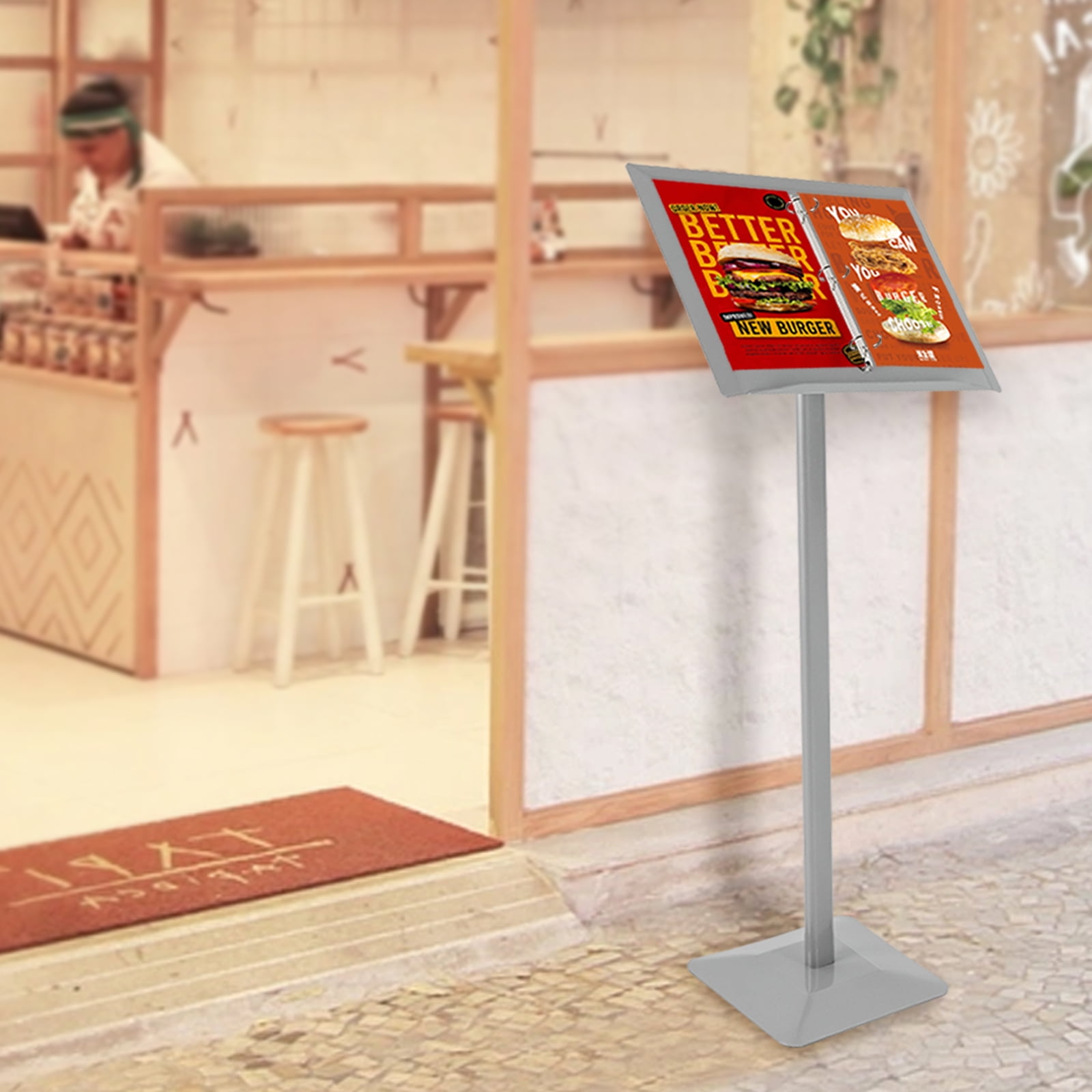 Elegant Silver Menu Stand with Flexible Binder – 3.77ft Tall, Durable ...