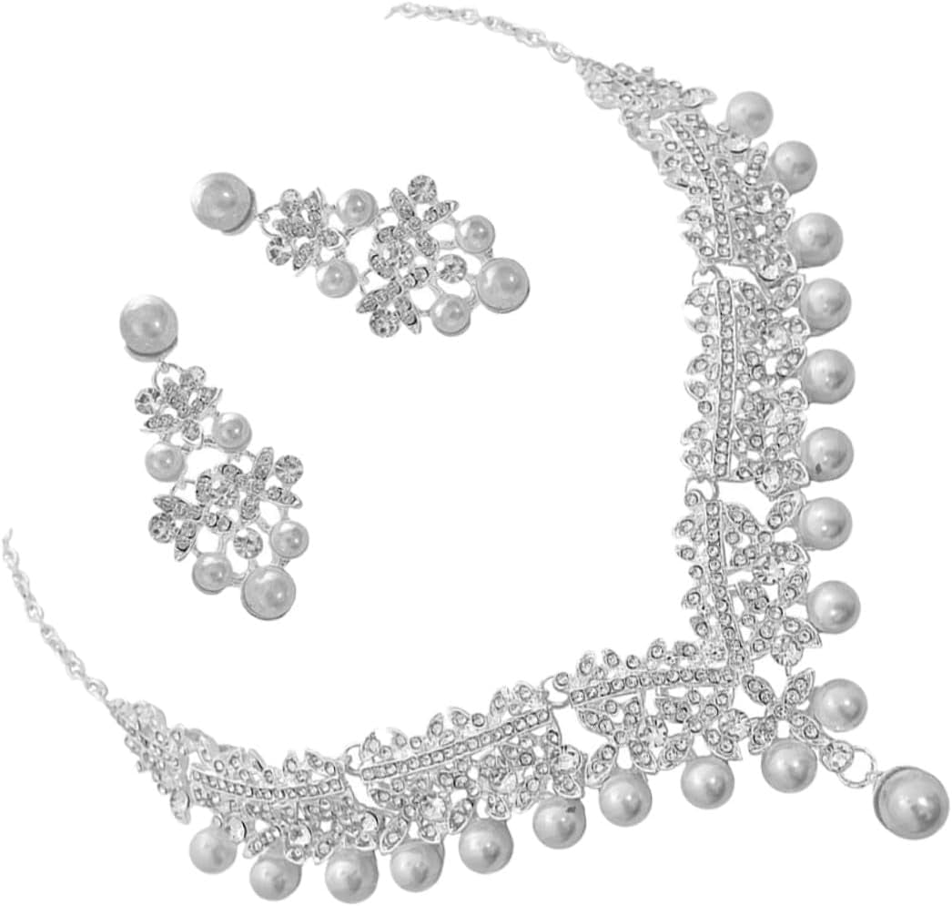 Elegant Silver Pearl Necklace and Earring for Women Wedding Jewelry ...