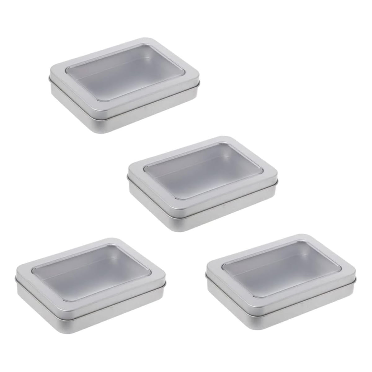 Elegant Silver Surface Rectangular Mini Tin, High Quality Tinplate Clear Top Window Storage ...