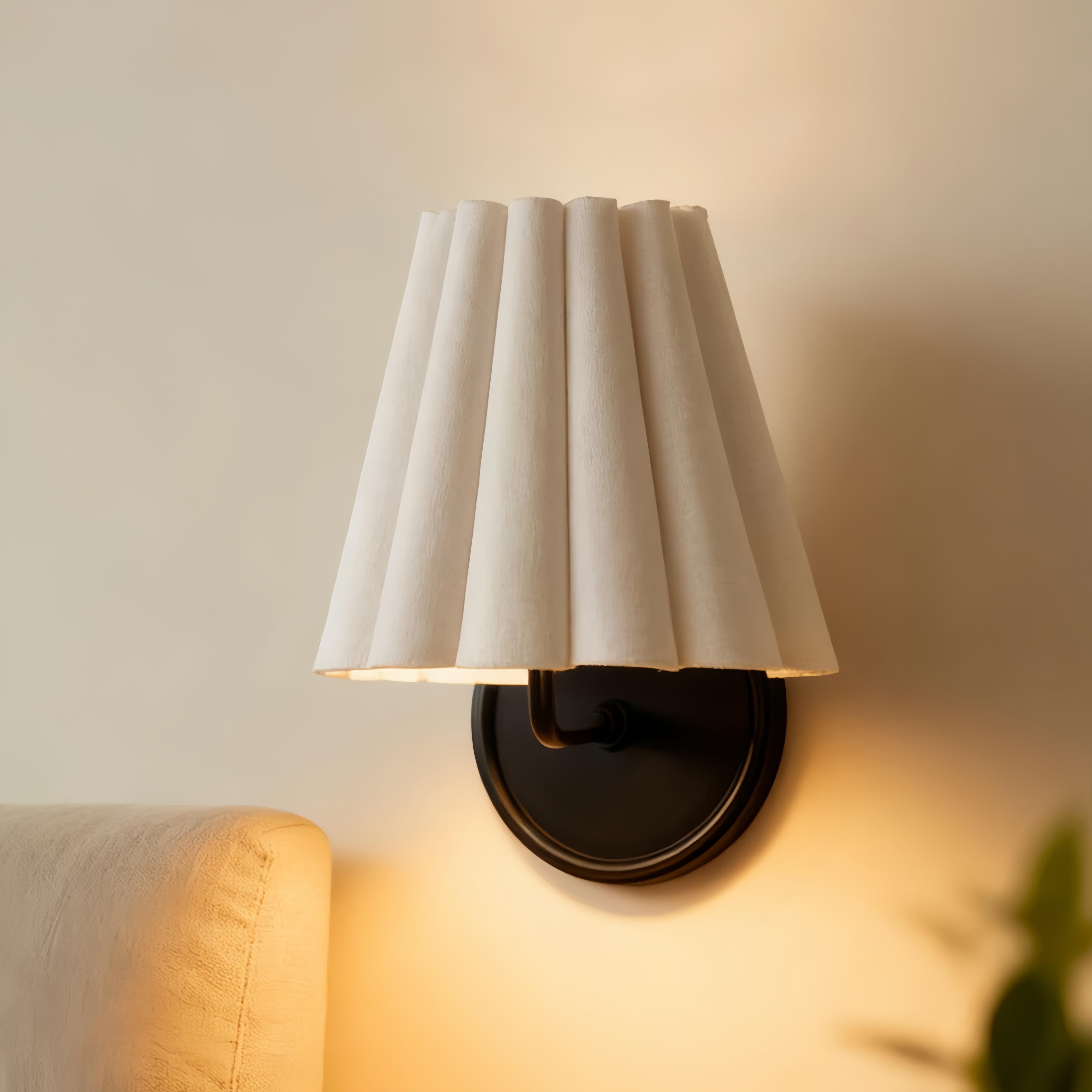 Elegant Single Wall Sconces, White Pleated Fabric Lamp Shades with ...