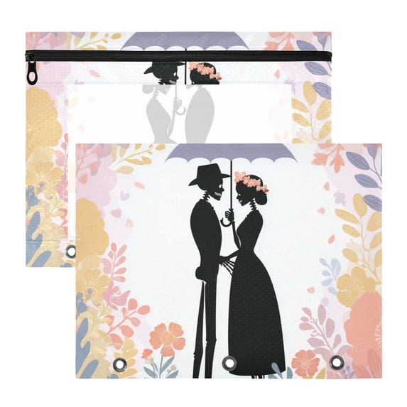 Elegant Skeleton Couple under Umbrella Valentine 3-Ring Binder Pocket ...