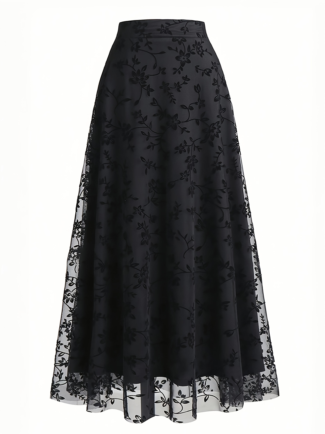 [Elegant Skirt] Elegant Floral Embroidered Women's High-Waisted A-Line ...