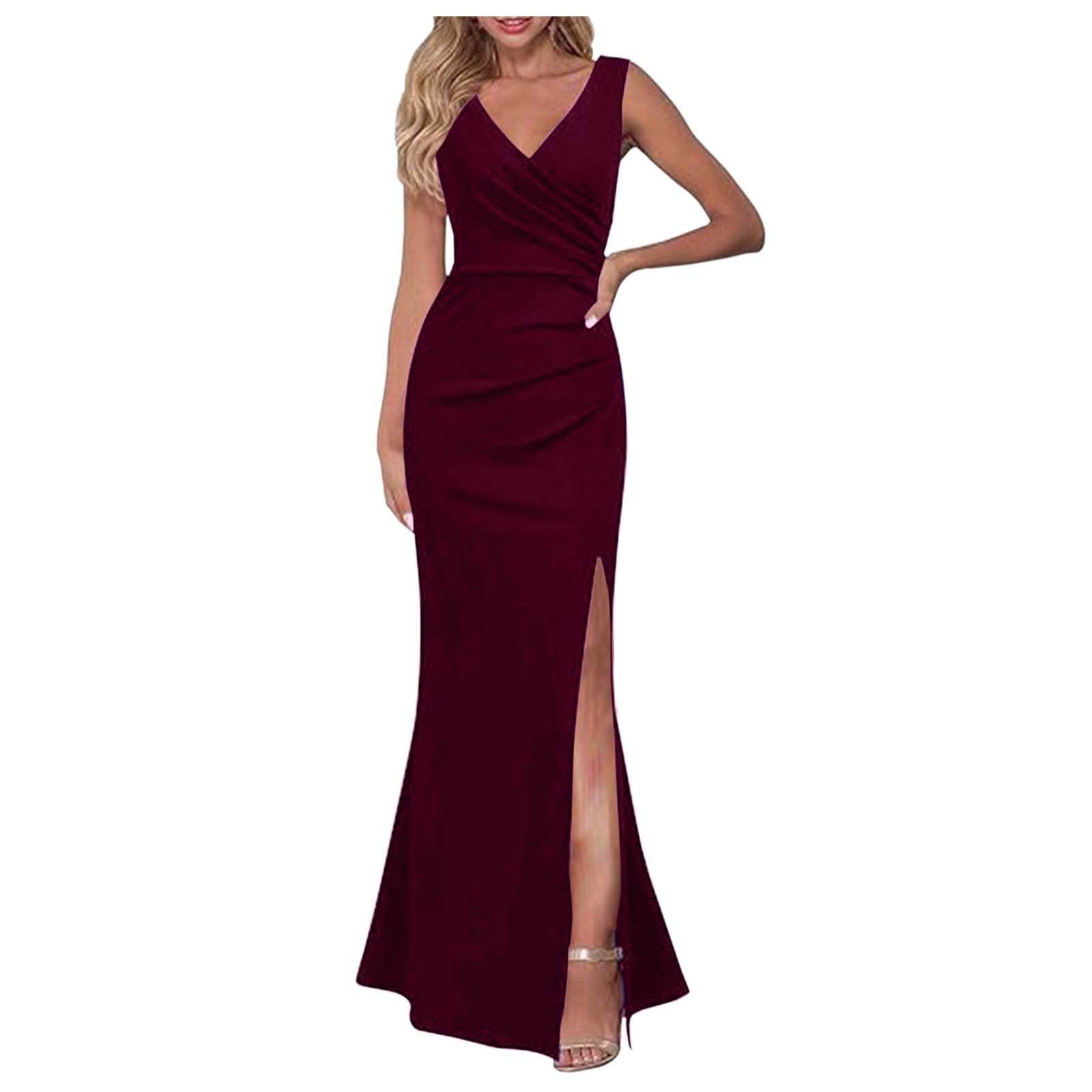 Elegant Sleeveless V Neck Split Evening Gown For Women Long Formal ...