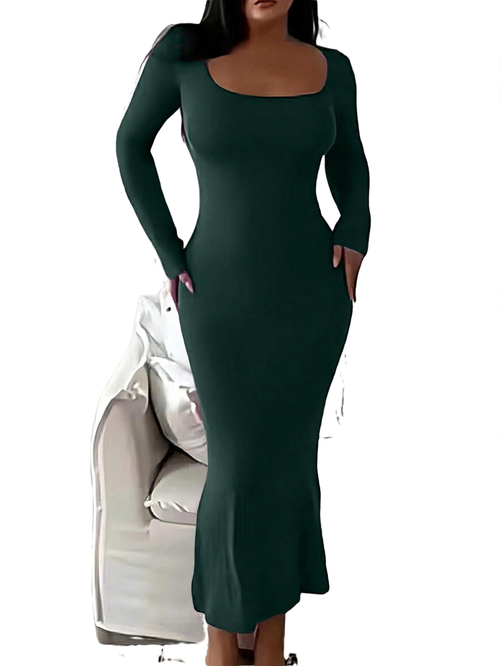 Elegant Solid Bodycon Scoop Neck Dark Green Women Dresses - Walmart.com