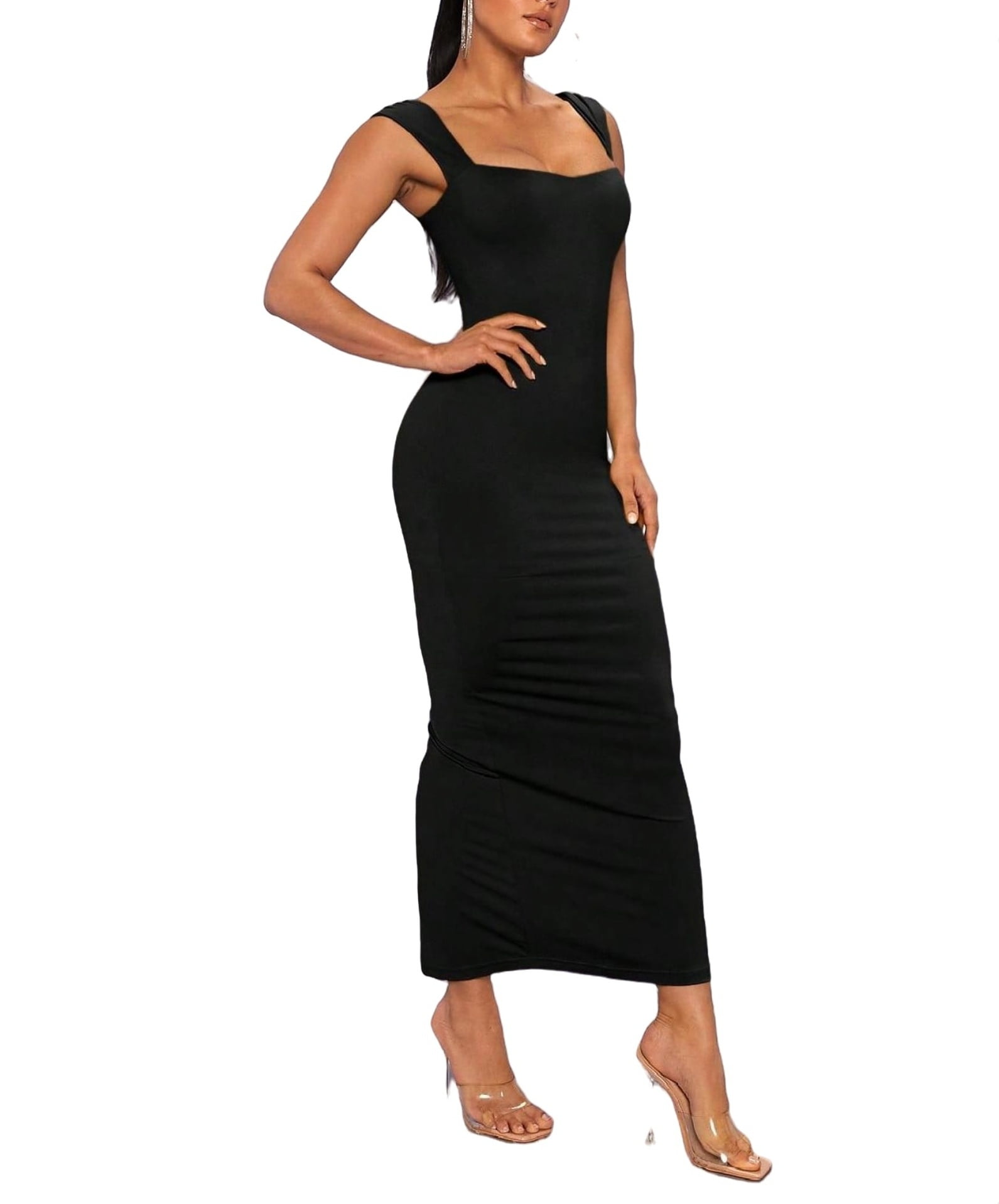 Elegant Solid Bodycon Straps Black Women Dresses - Walmart.com