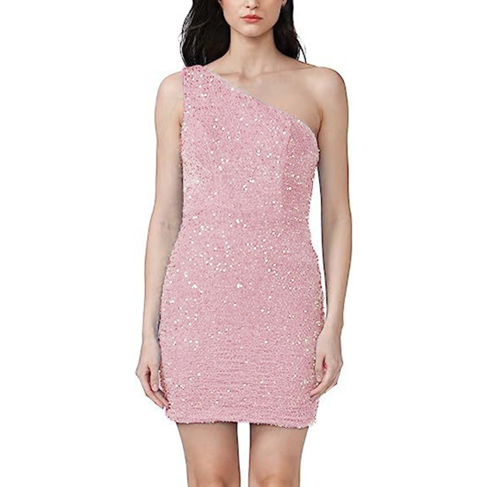 Elegant Solid Color Sequined One Shoulder Sleeveless Evening Gown For ...