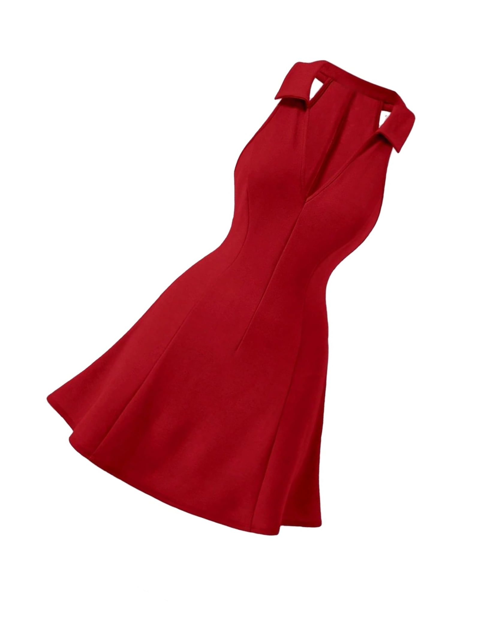 Elegant Solid Fit and Flare Dress Red Women Dresses - Walmart.com