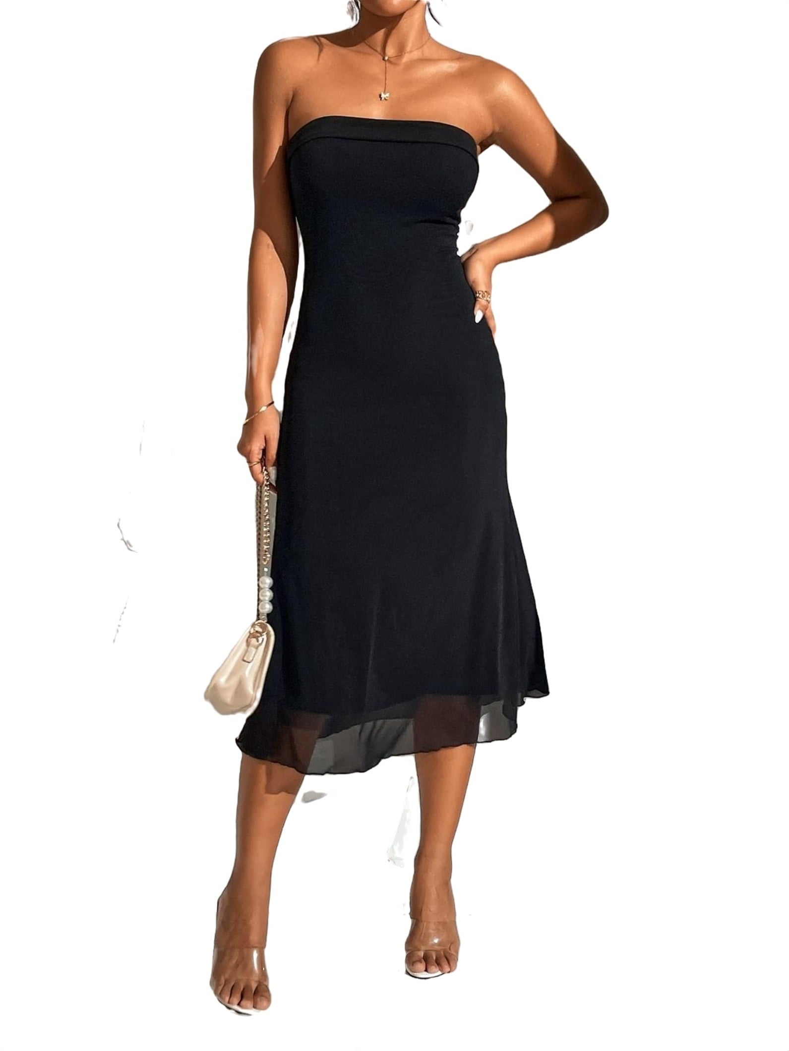 Elegant Solid Fitted Dress Strapless Black Women Dresses - Walmart.com