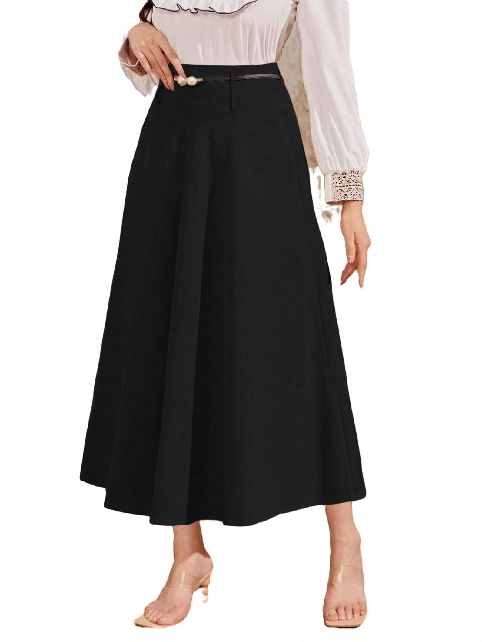 Elegant Solid Flared Skirts Black Women Skirts Without Belt - Walmart.com
