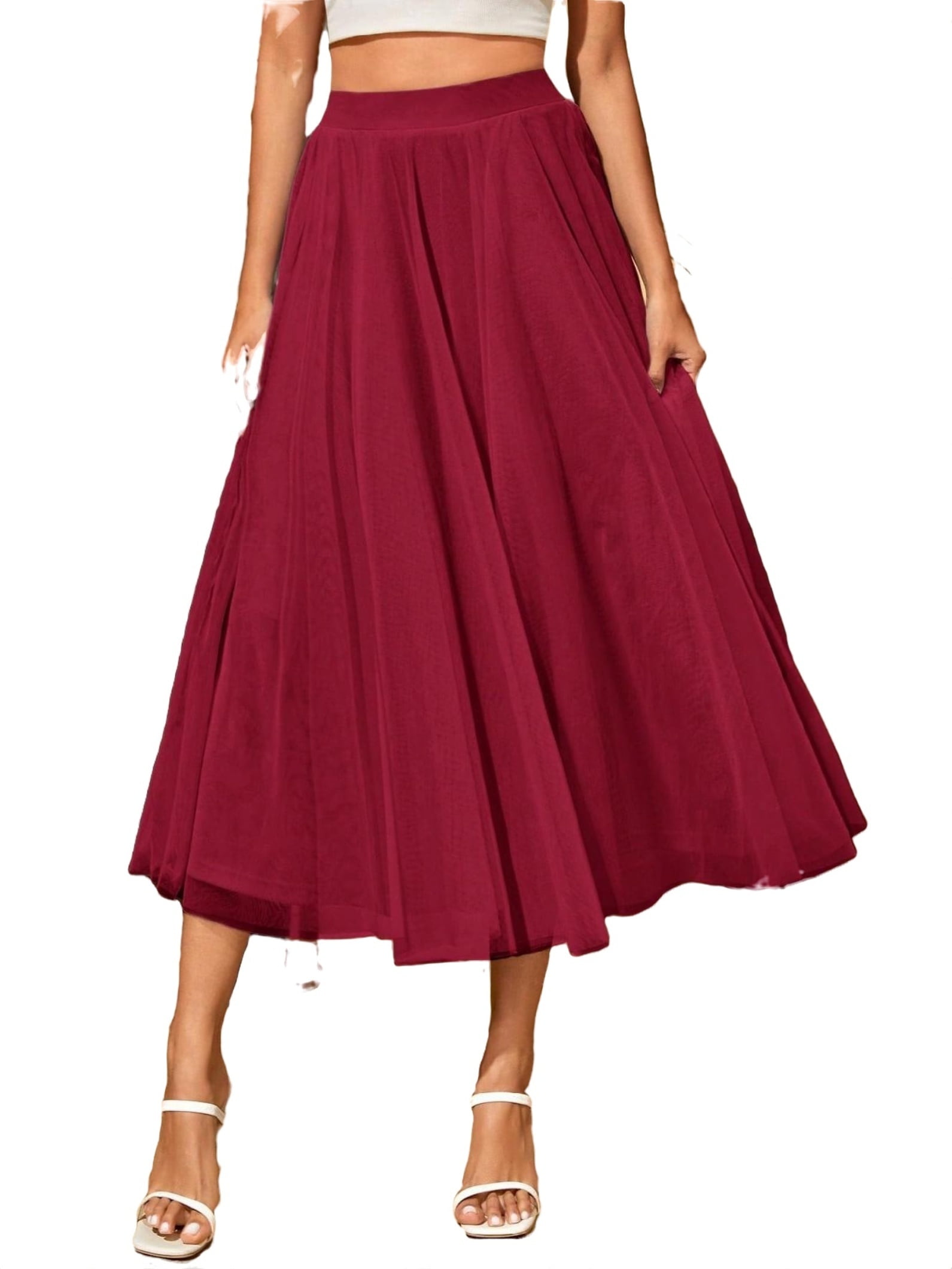 Elegant Solid Flared Skirts Burgundy Women Skirts - Walmart.com