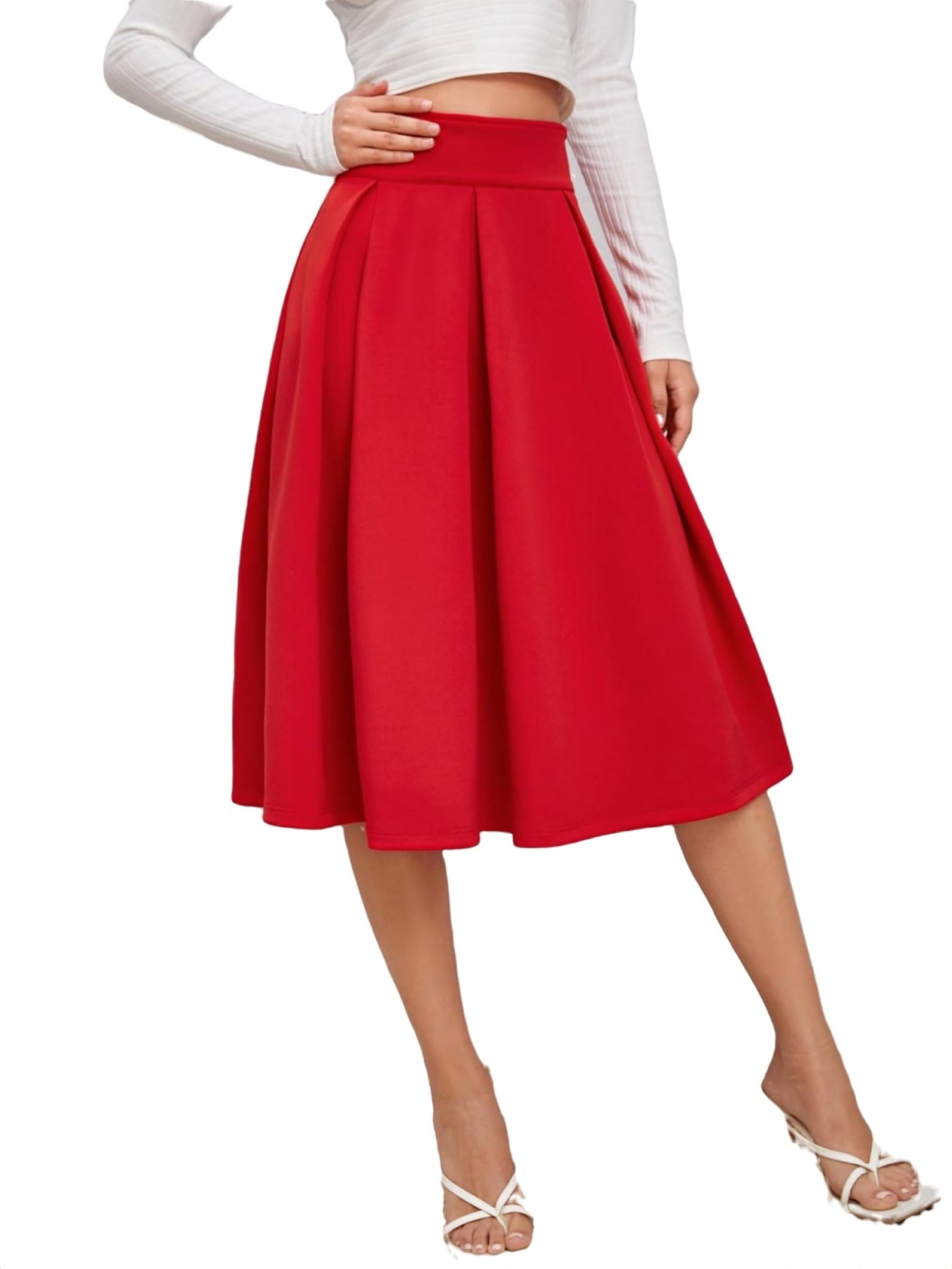 Elegant Solid Flared Skirts Red Women Skirts - Walmart.com