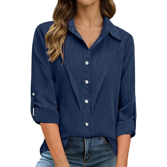Elegant Solid Long Sleeve Button Front Shirt For Classic Collar Tank ...