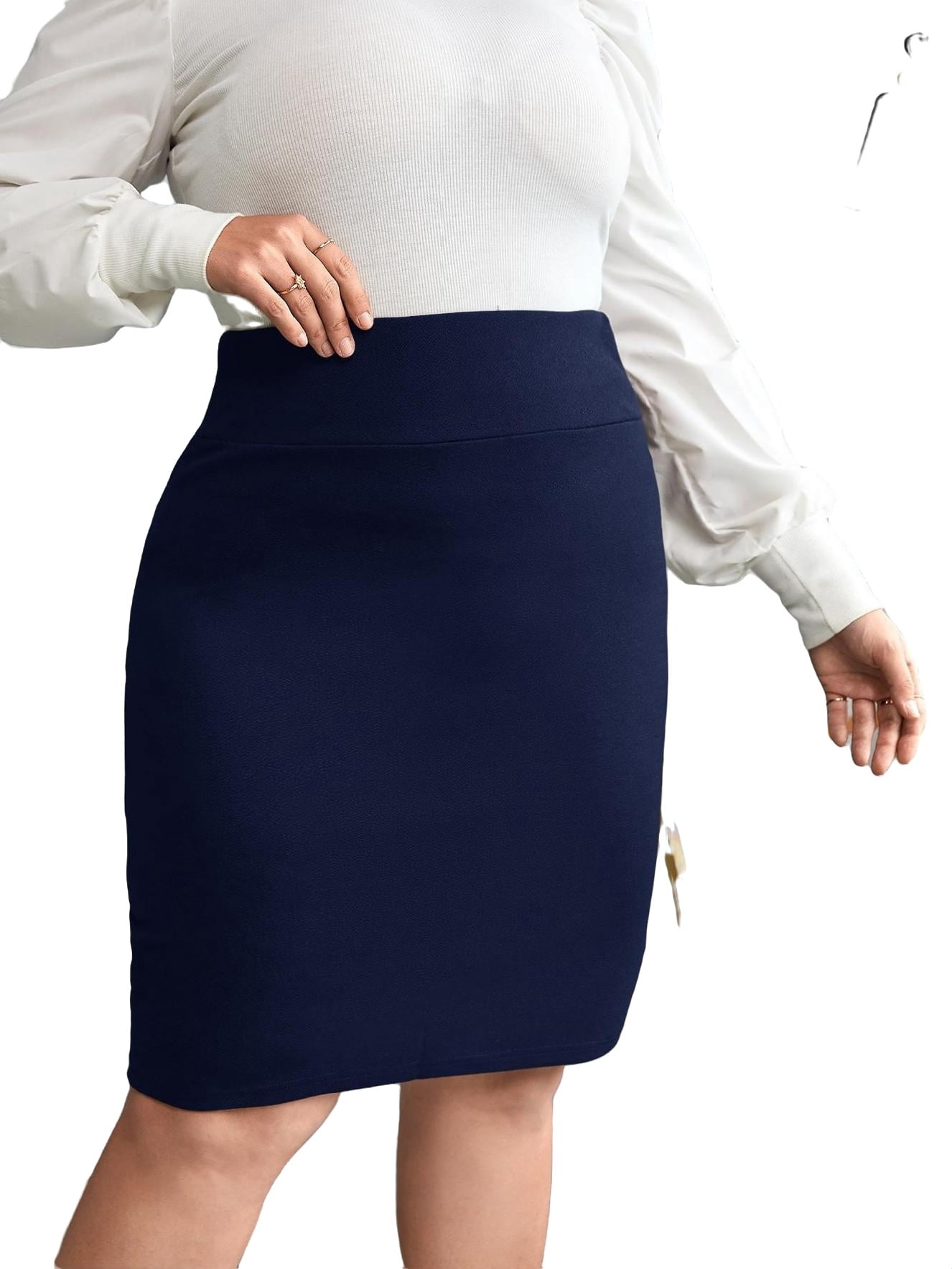 Elegant Solid Pencil Navy Blue Plus Size Skirts (Women's) - Walmart.com
