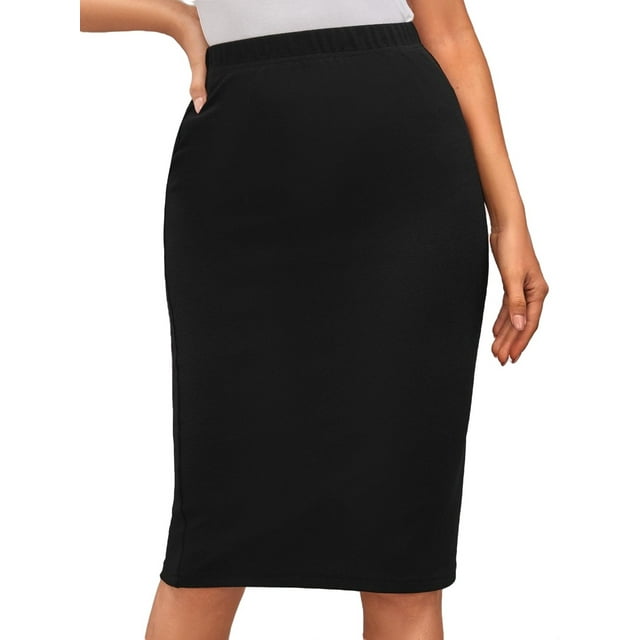 Elegant Solid Pencil Skirt Black Women Skirts