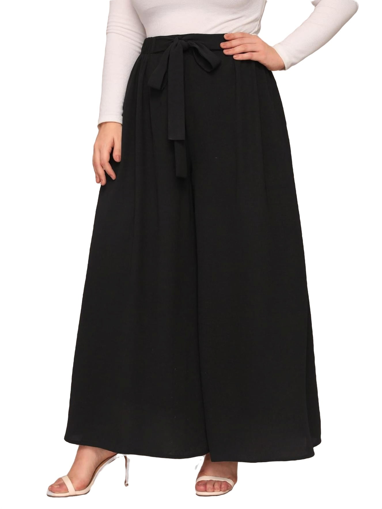 Elegant Solid Wide Leg Black Plus Size Pants (Women's) - Walmart.com