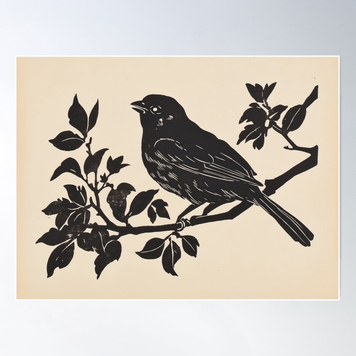 Elegant Songbird Silhouette - Black And Cream Woodcut Bird Illustration ...