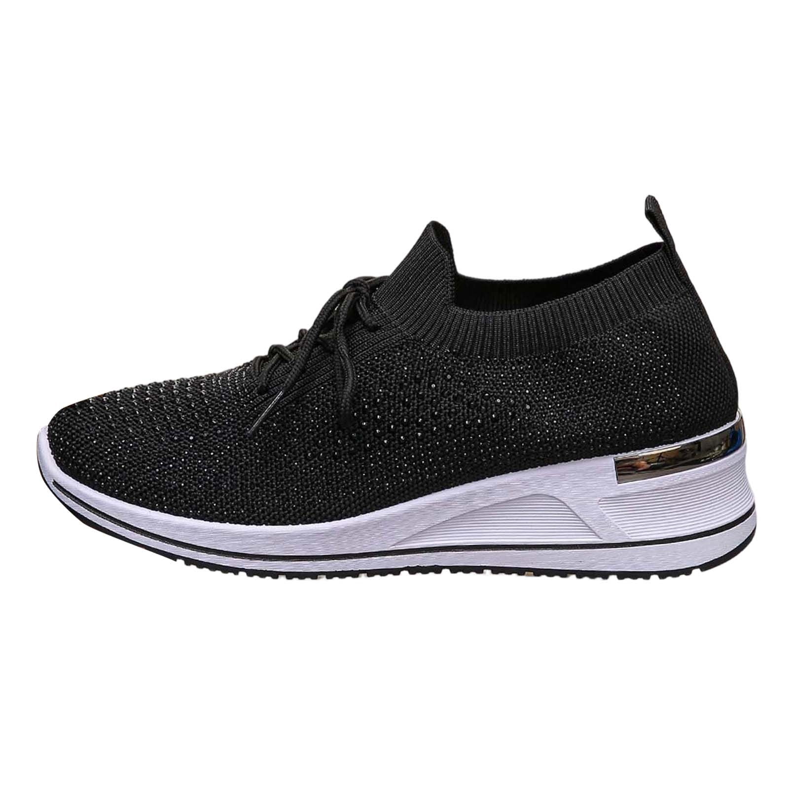 Elegant Sparkly Mesh Slip on Sneakers for with Platform Chunky Heel ...