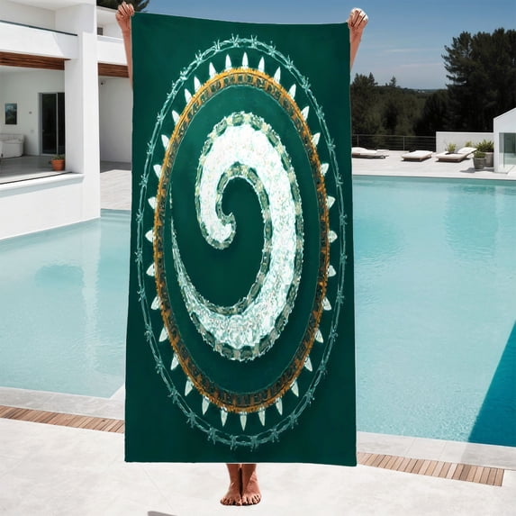Elegant Spiral Design Bath Towel - Intricate White & Gold Patterns Dark ...