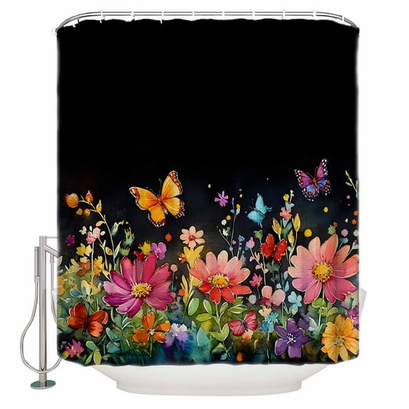 Elegant Spring Floral Bathroom Shower Curtains with 12 Hooks Polyester ...