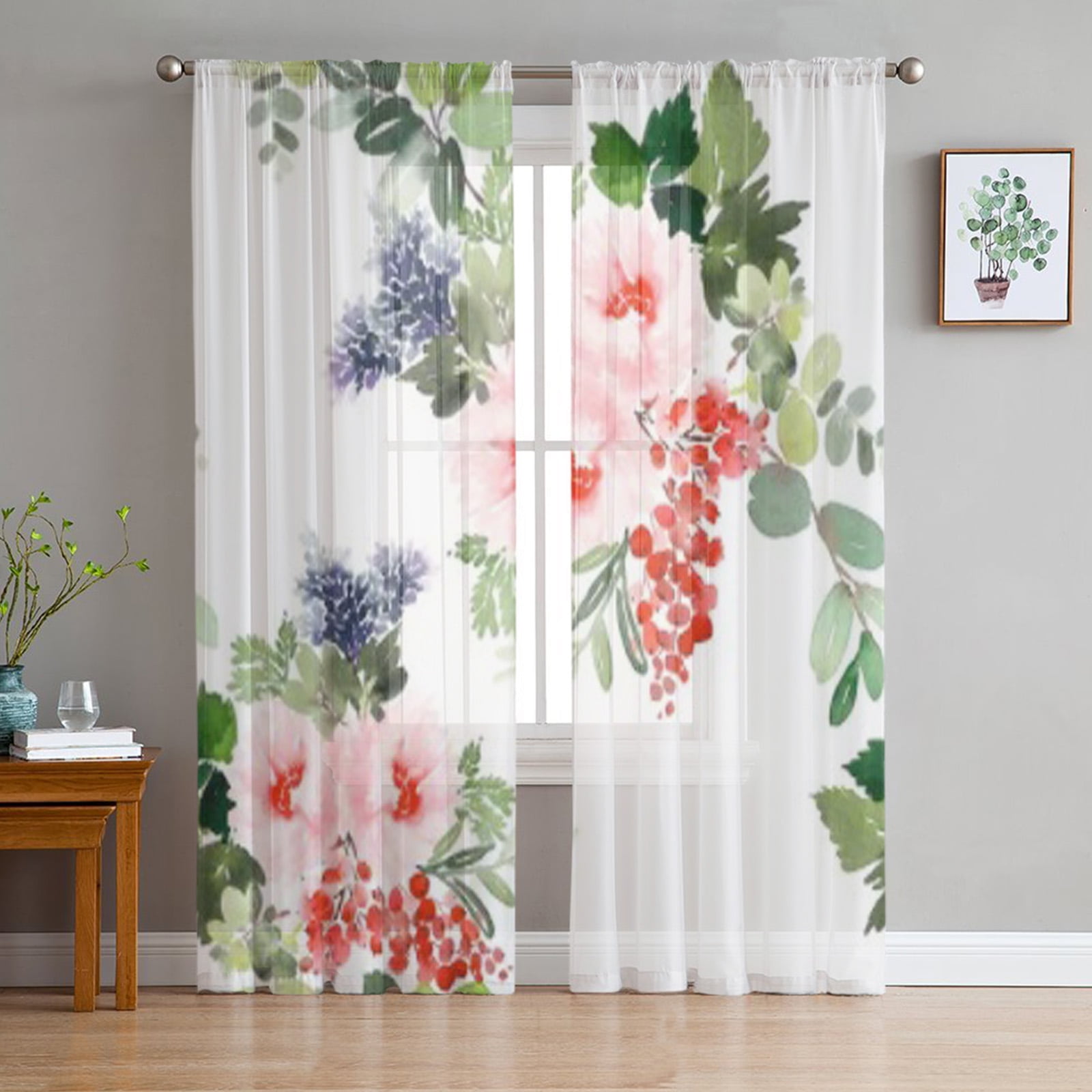 Elegant Spring Floral Bay Window Screening Curtains Drape Panel Sheer ...