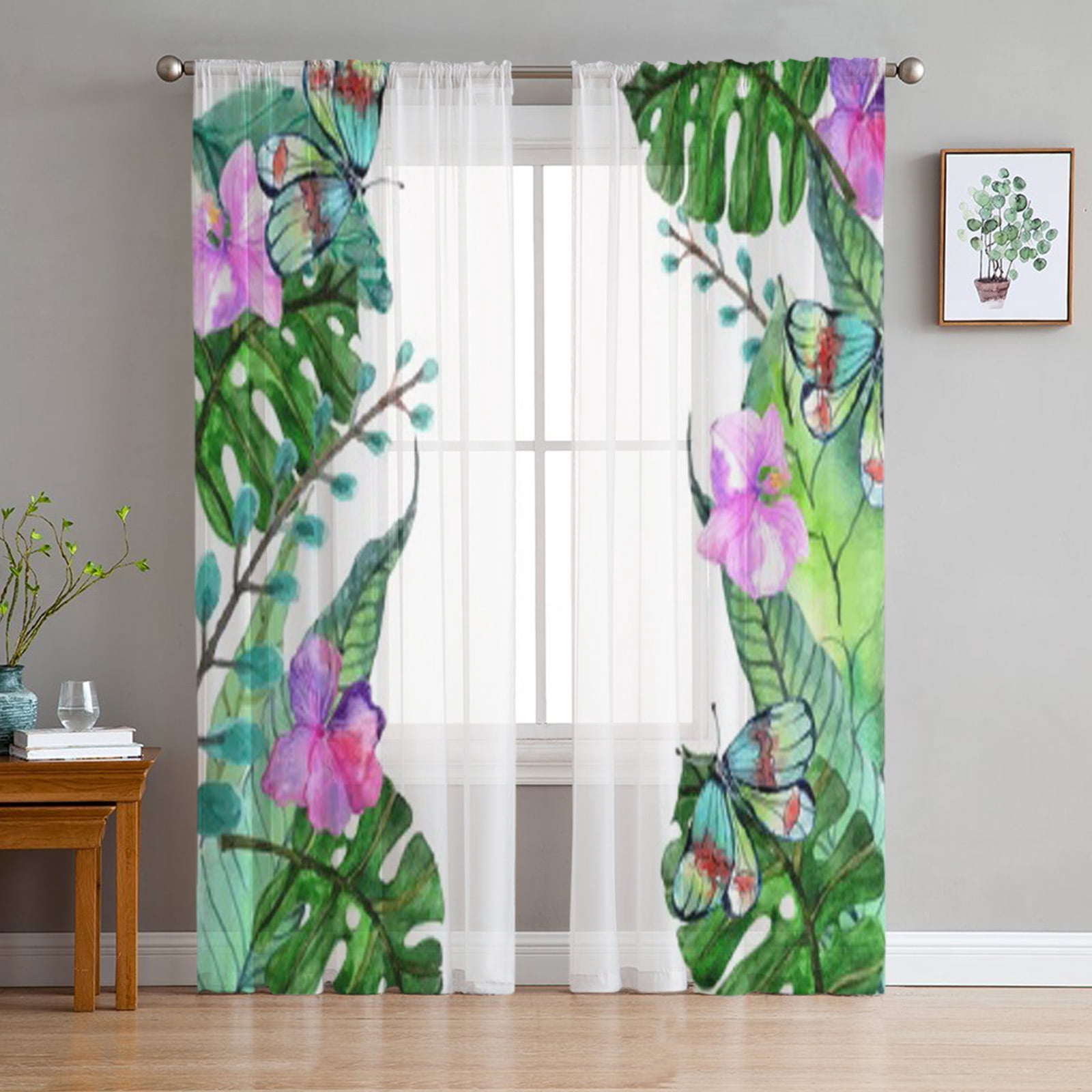 Elegant Spring Floral Bay Window Screening Curtains Drape Panel Sheer ...