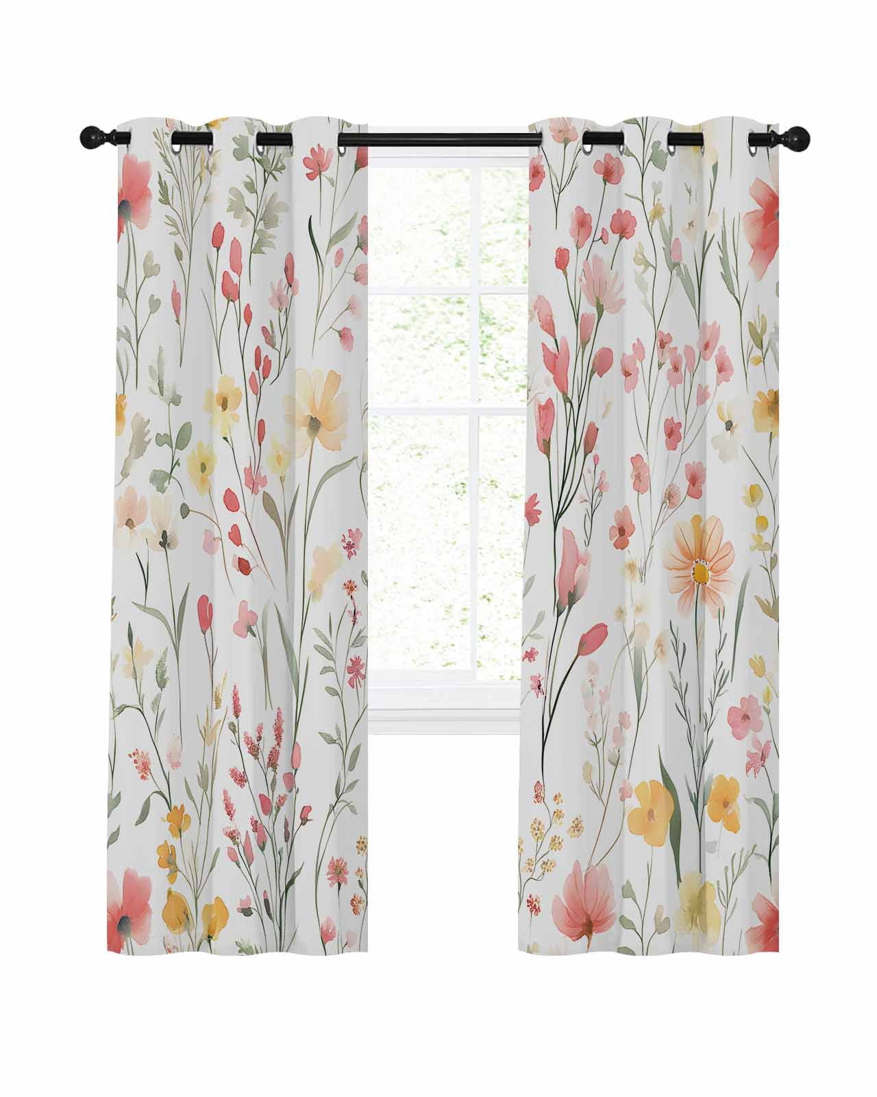 Elegant Spring Floral Blackout Curtains 63 Inches Long for Bedroom ...