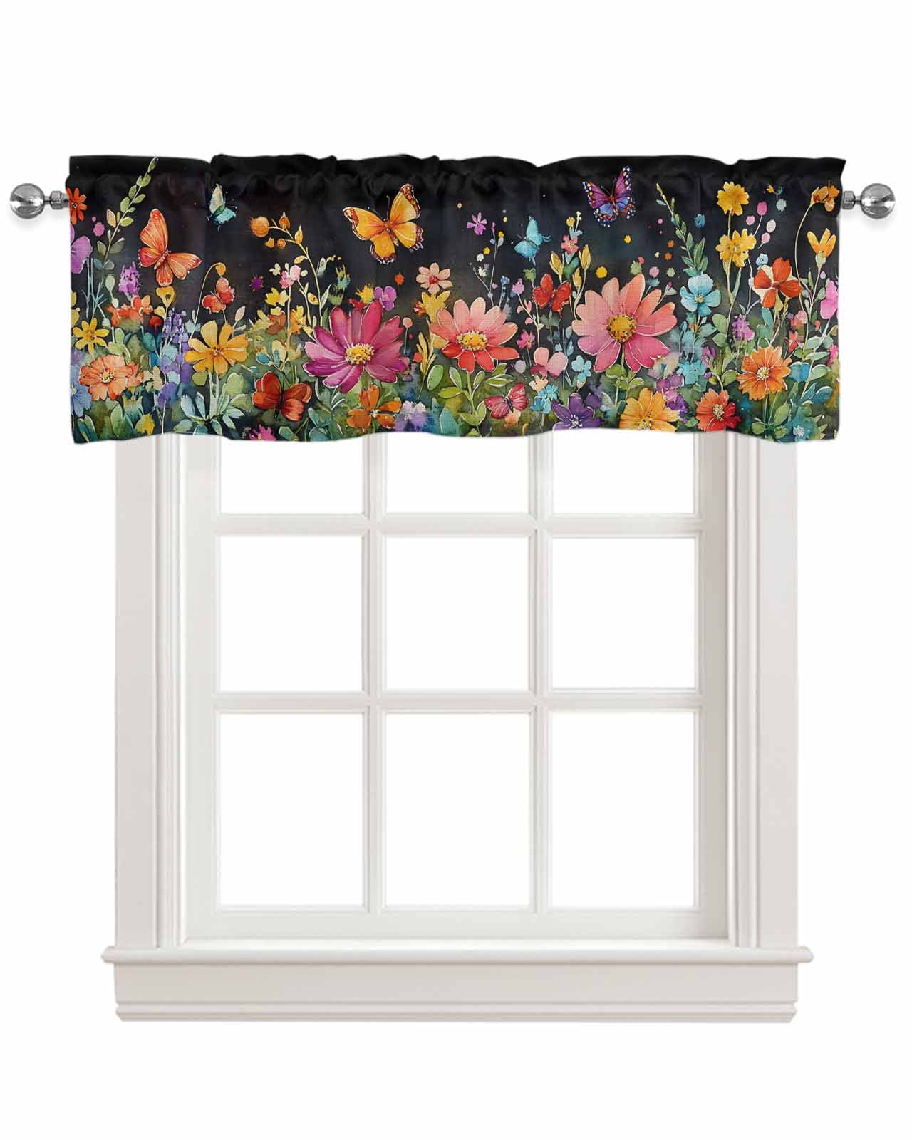 Elegant Spring Floral Kitchen Valances for Windows Farmhouse Linen ...