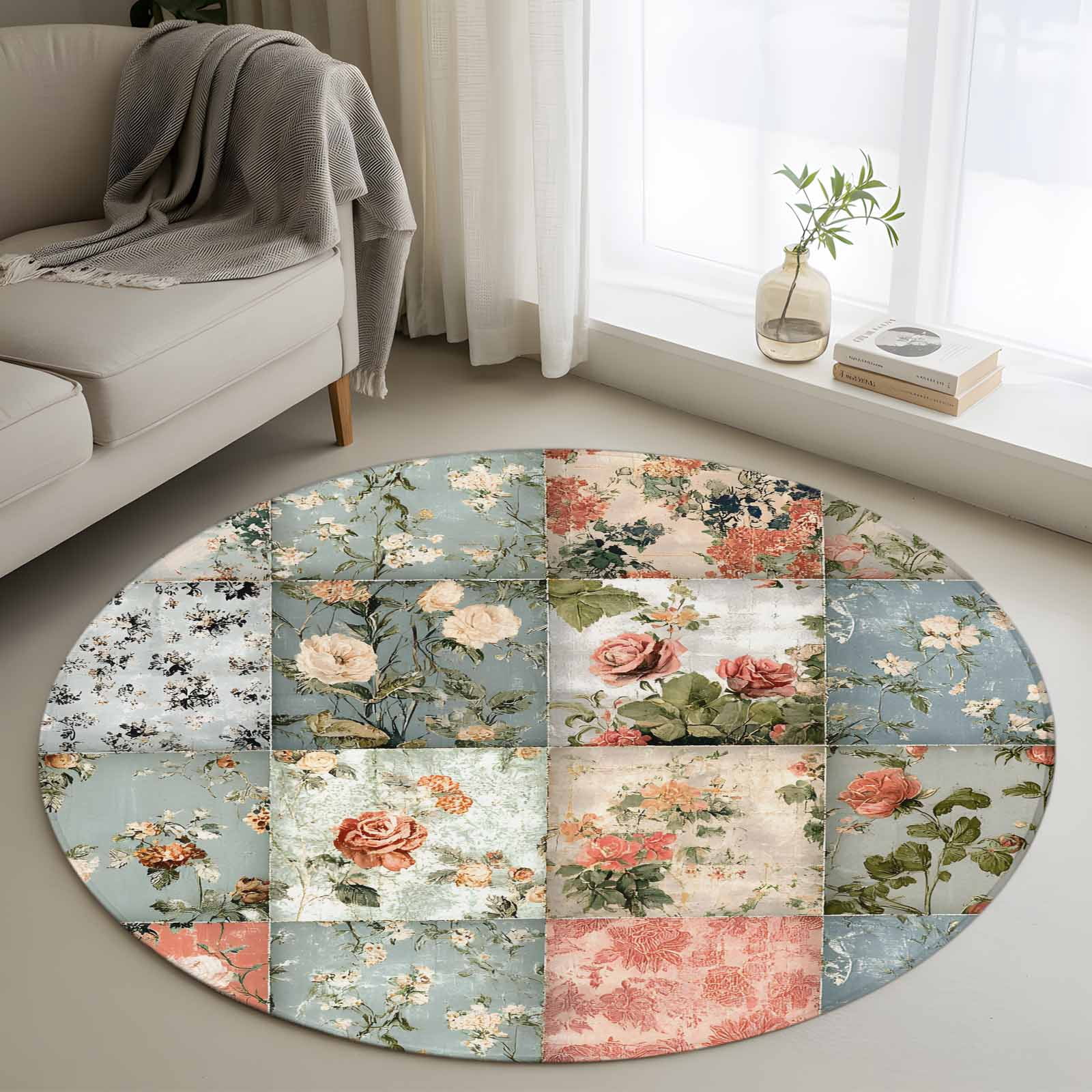 Elegant Spring Floral Round Area Rug 3 FT,Small Kitchen Bathroom Mats ...