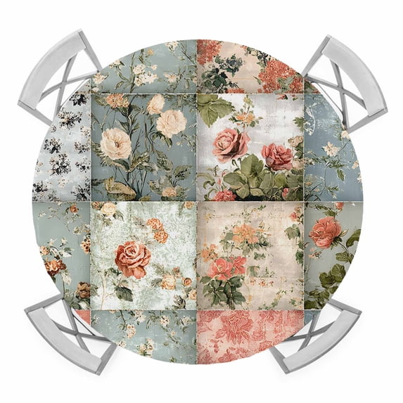 Elegant Spring Floral Round Tablecloth for 45-54 Inch Tables,Fitted ...