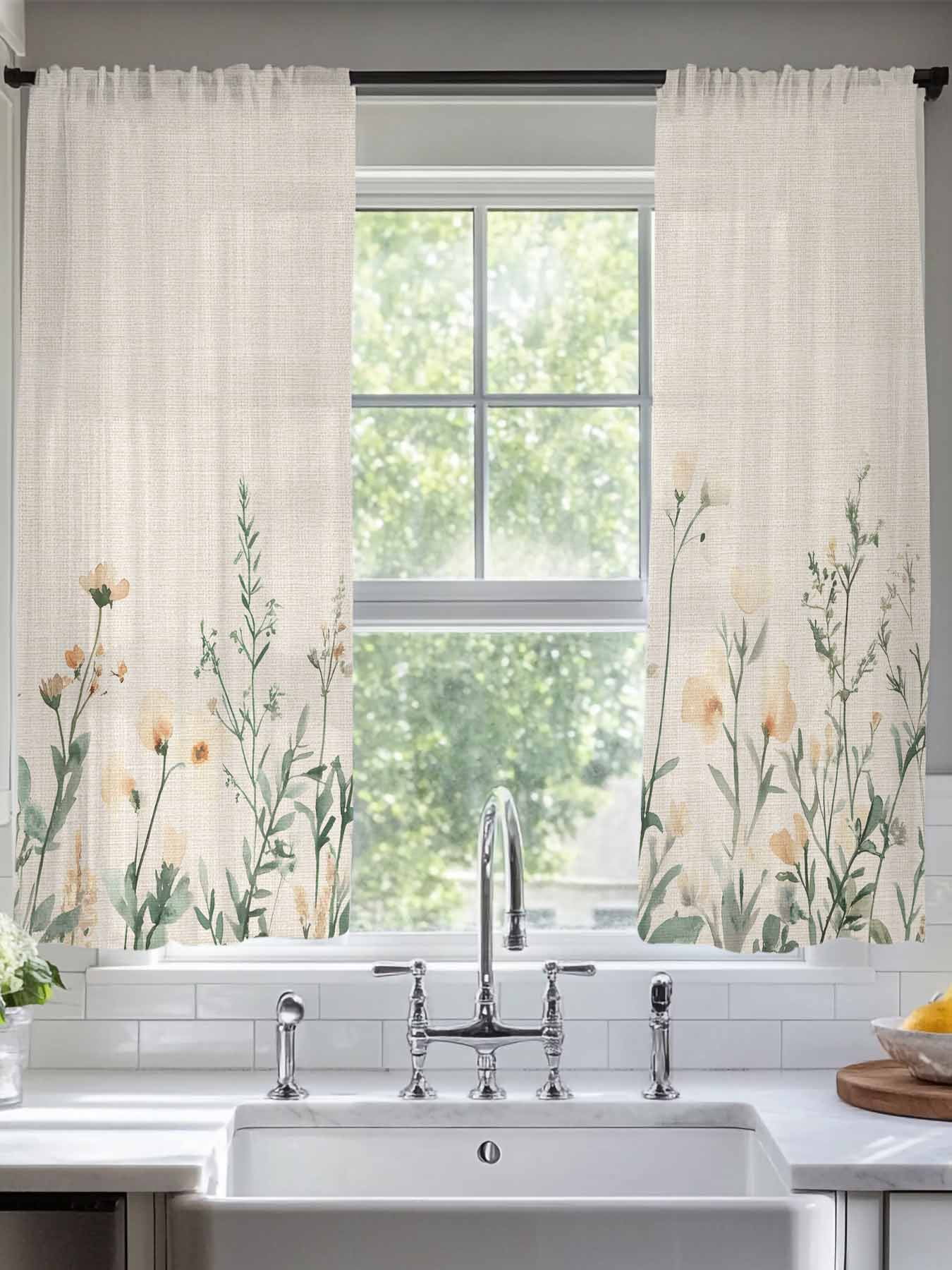 Elegant Spring Floral Sheer Curtains for Living Room Bedroom Pastoral ...