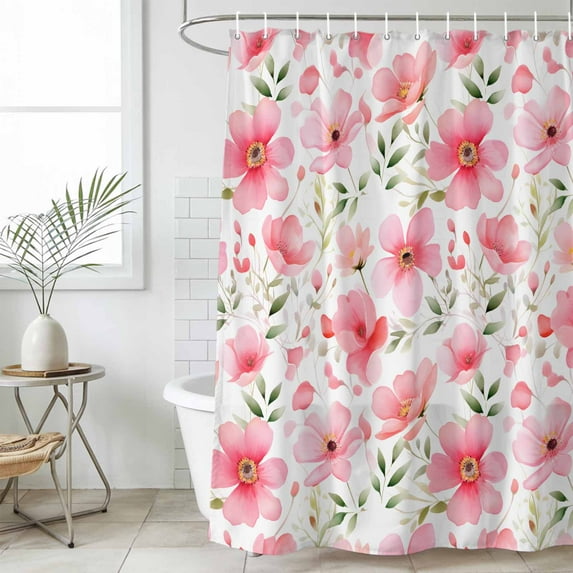 Elegant Spring Floral Waterproof Fabric Shower Curtain,Pink Flower ...