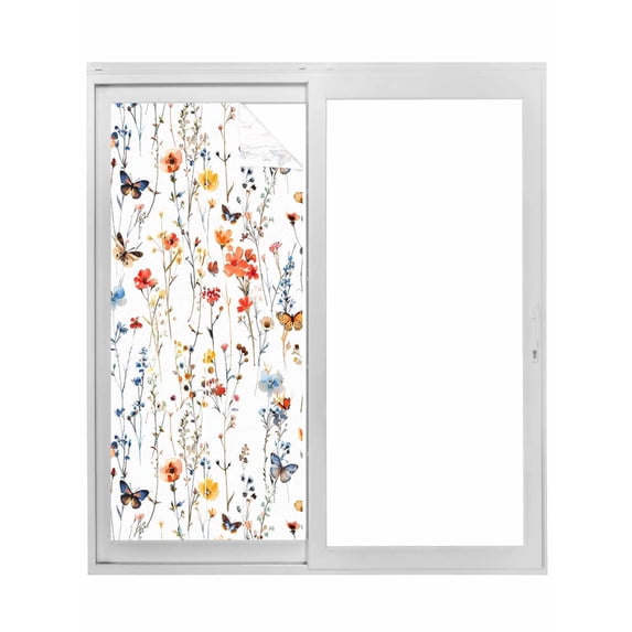 Elegant Spring Floral Window Privacy Film, Watercolor Botanical ...
