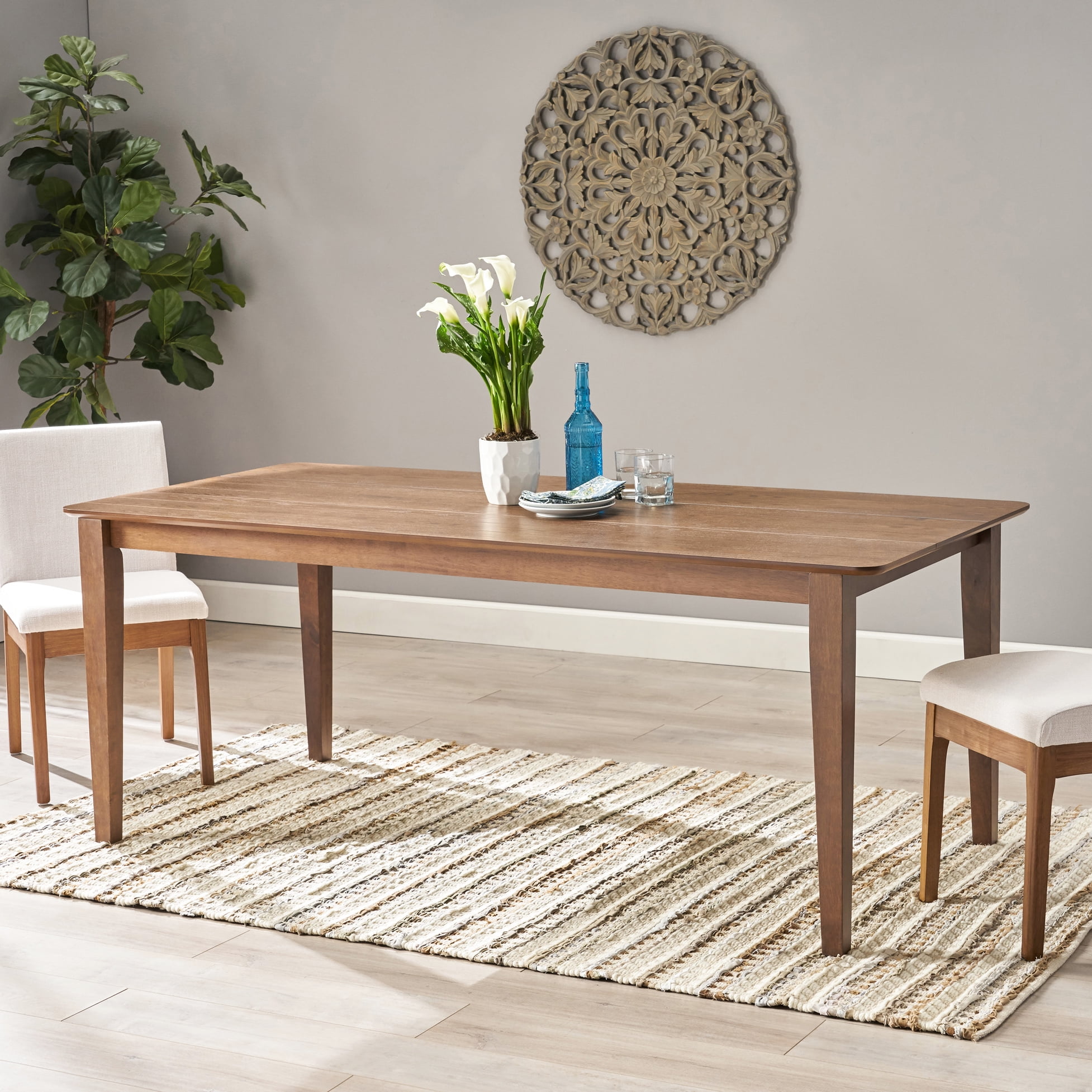 Elegant Square Leg Dining Table, Rustic Appeal, Walnut Finish, Solid Wood + Legged Table With ...