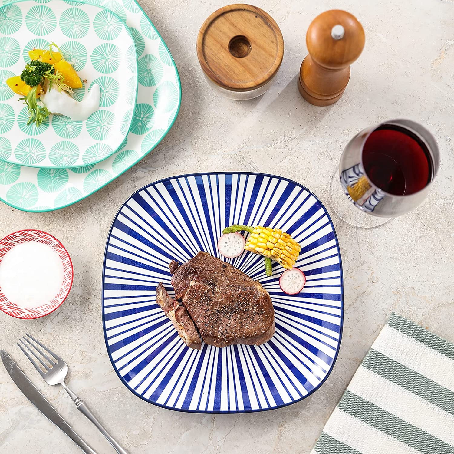 Elegant Square Porcelain Plates Set of 6 - Microwave/Dishwasher Safe ...