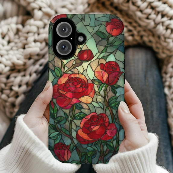 Elegant Stained Glass Rose Phone Case with a Floral Art Nouveau Design ...