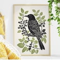 Elegant Starling Bird Tree Branch Linocut Style Wildlife Minimalist ...