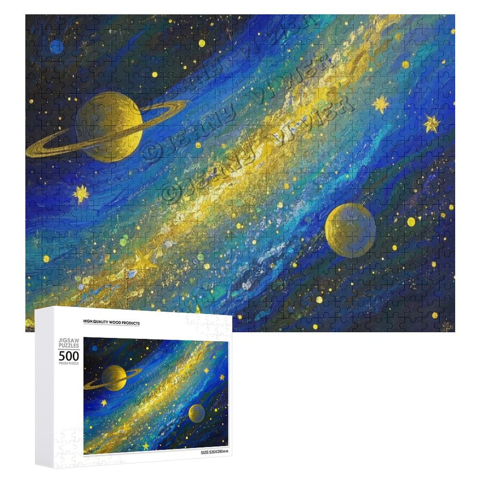 Elegant Starry Sky Puzzle – 500 pcs Wooden Jigsaw with Gold Print ...