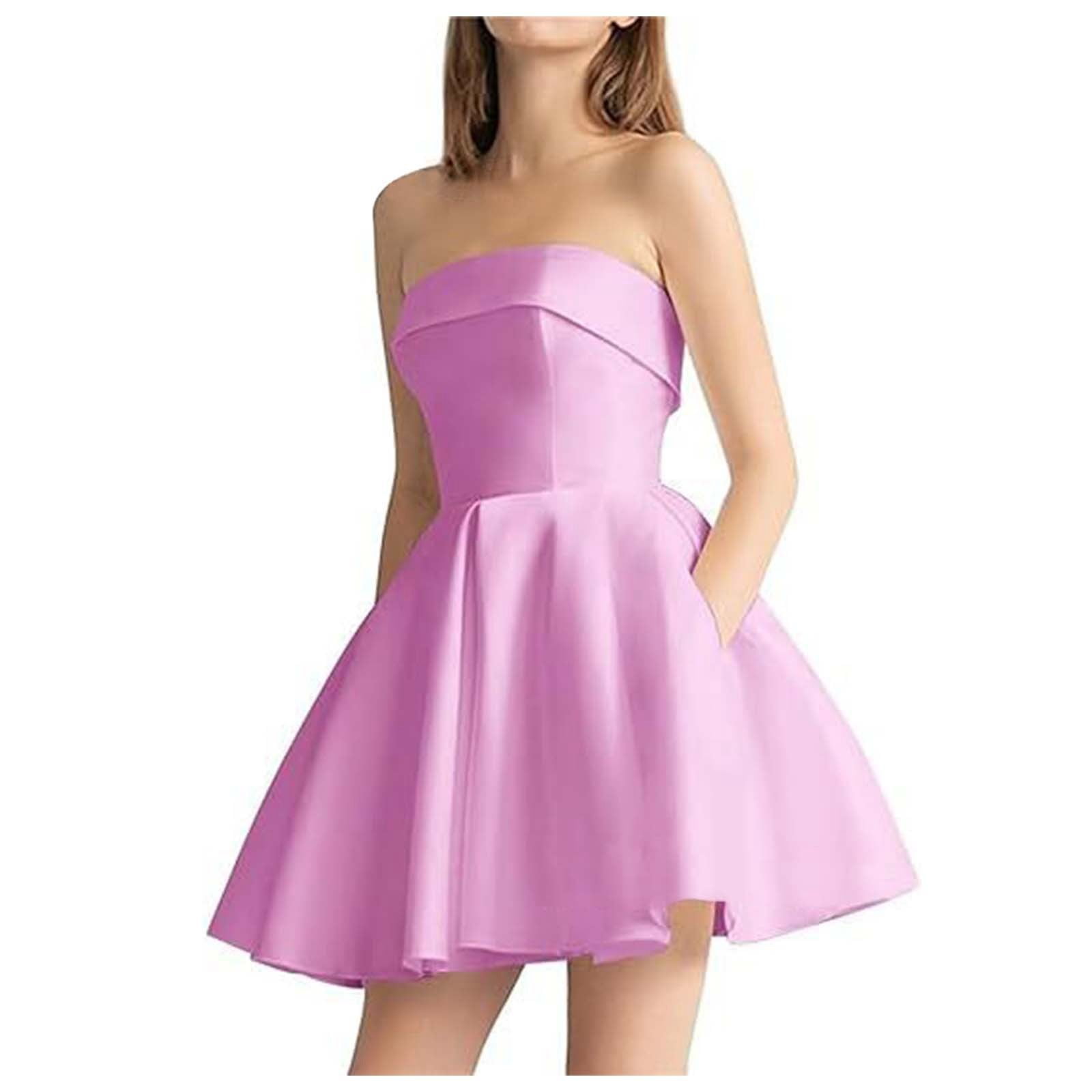 Elegant Strapless A Line Dress Slim Waist Sleeveless Short Prom Gown ...