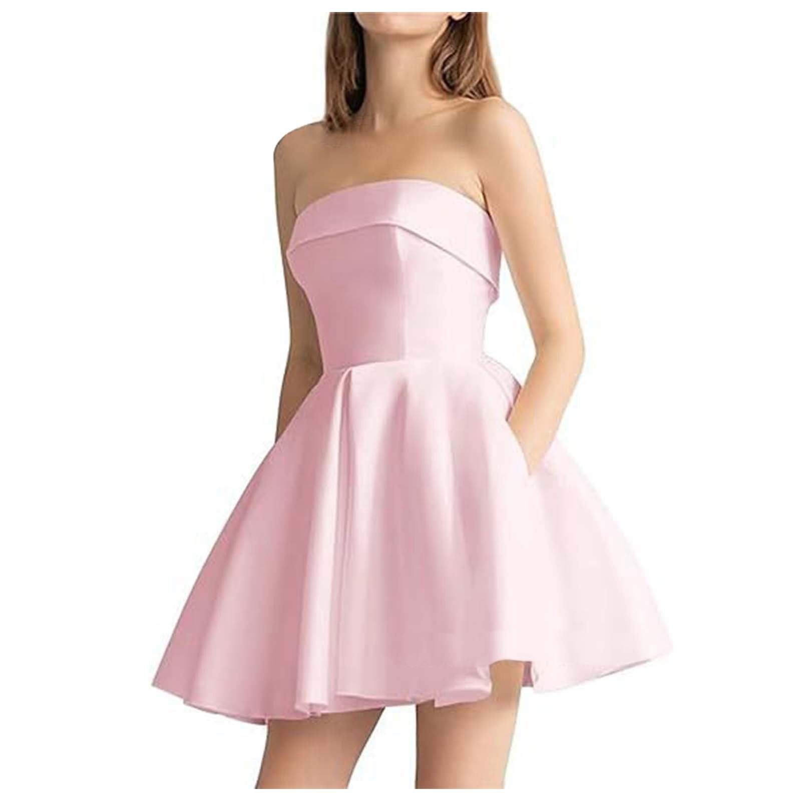 Elegant Strapless A Line Dress Slim Waist Sleeveless Short Prom Gown ...