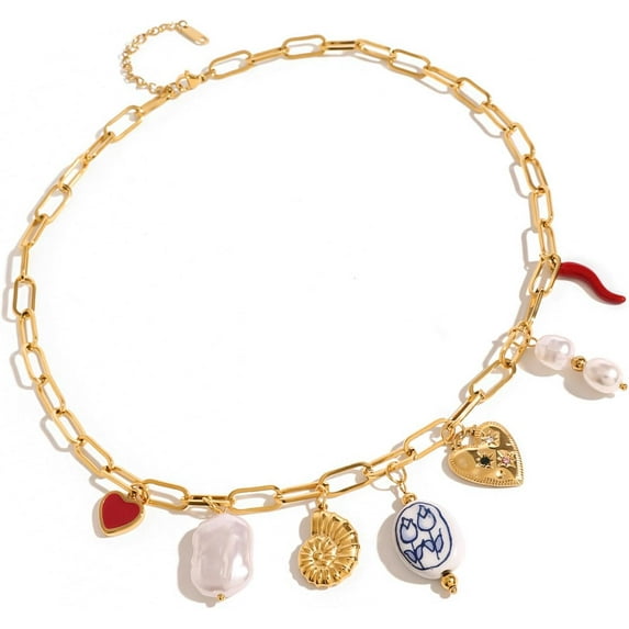 Elegant Sturdy Stainless Steel Pearls Heart Conch Necklace Jewelry ...