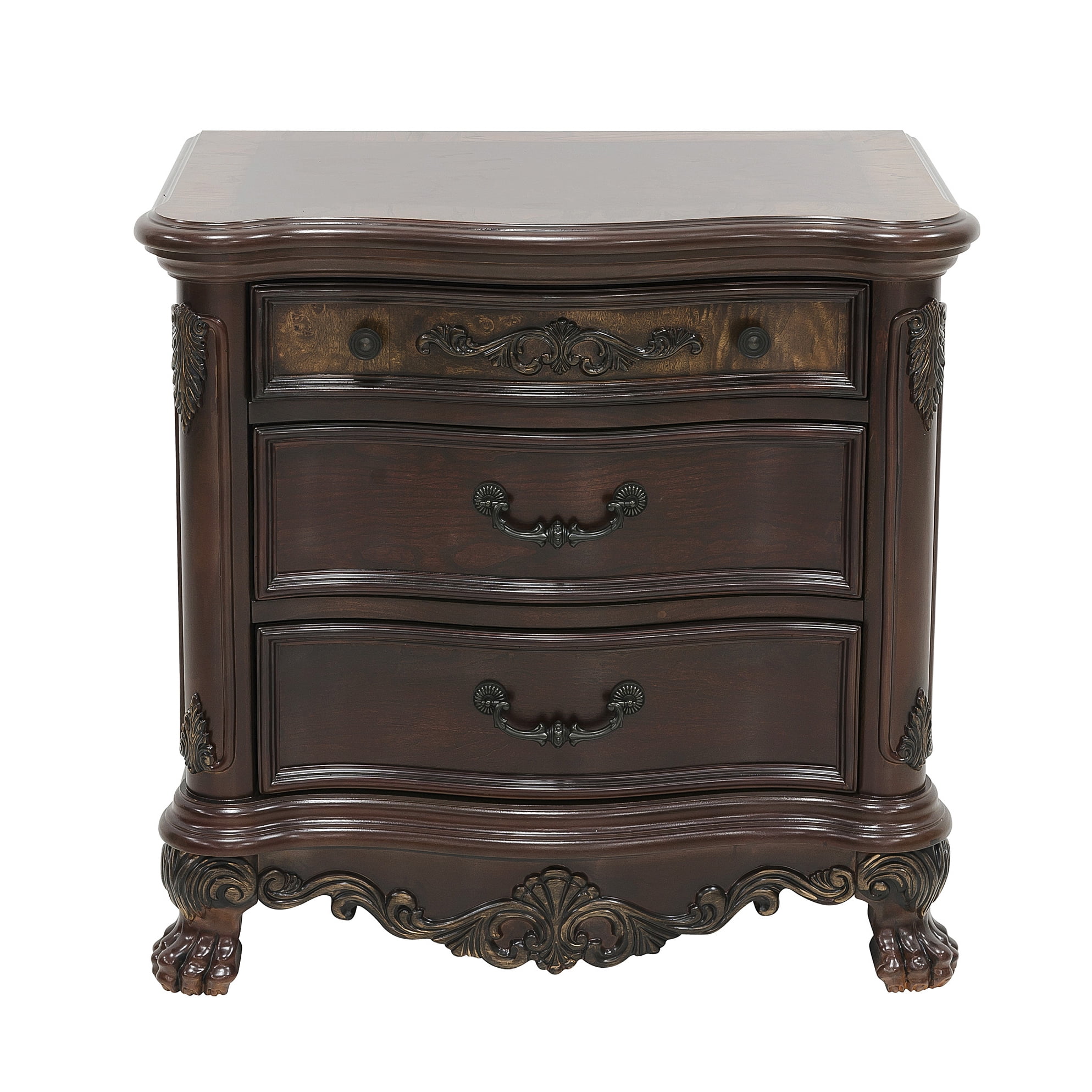 Elegant Style 1pc Nightstand of 3x Drawers Cherry Finish with Gold ...